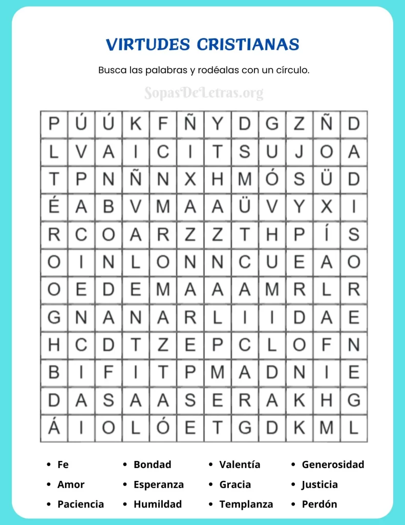 Sopas de letras bíblicas para jóvenes cristianos 》